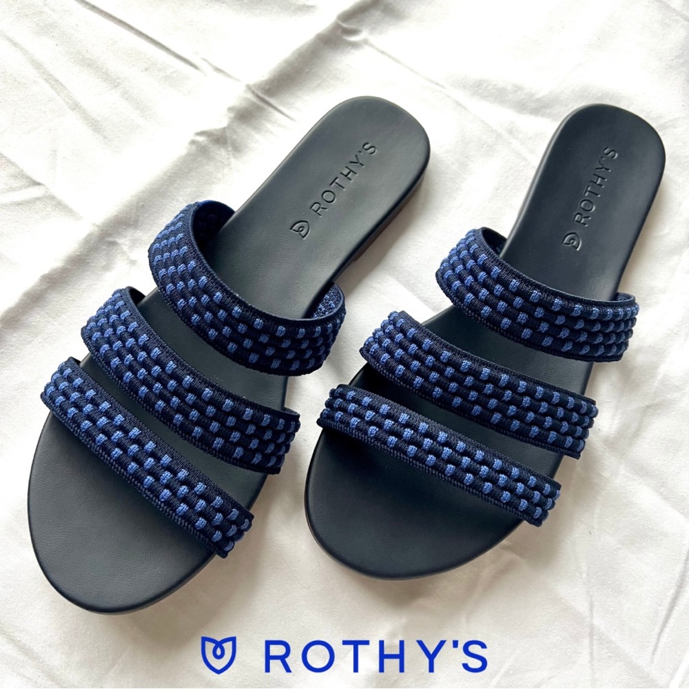 Rothy's Triple Strap Woven Sandal Blue Basket Weave S… - Gem